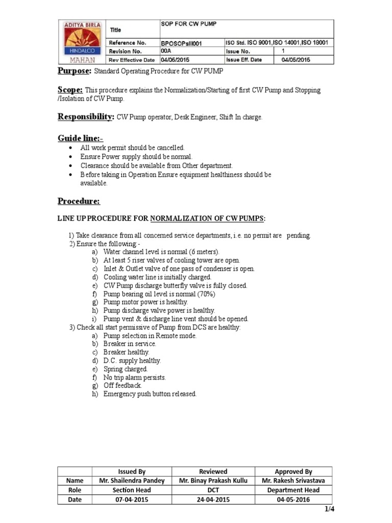 Purpose: Scope: Responsibility: Guide Line:-: Line Up Procedure For ...