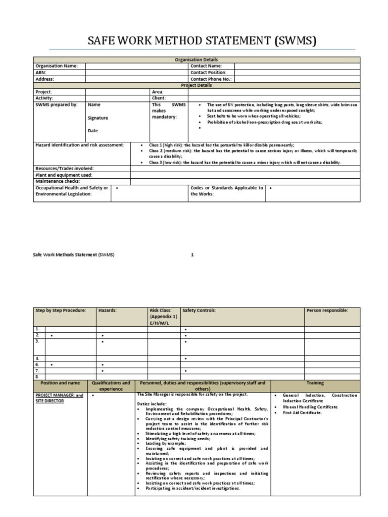 Safe Work Method Statement (SWMS) : Signature Date | PDF | Occupational ...