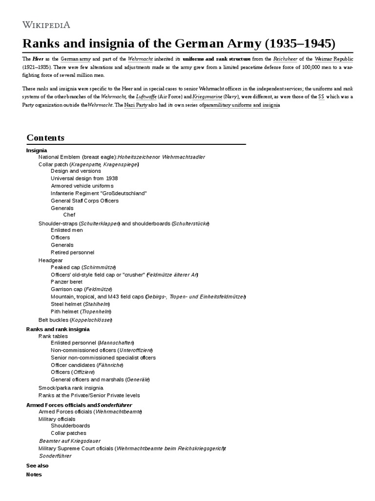 Ranks and Insignia of The German Army (1935-1945) | PDF | Sergeant ...