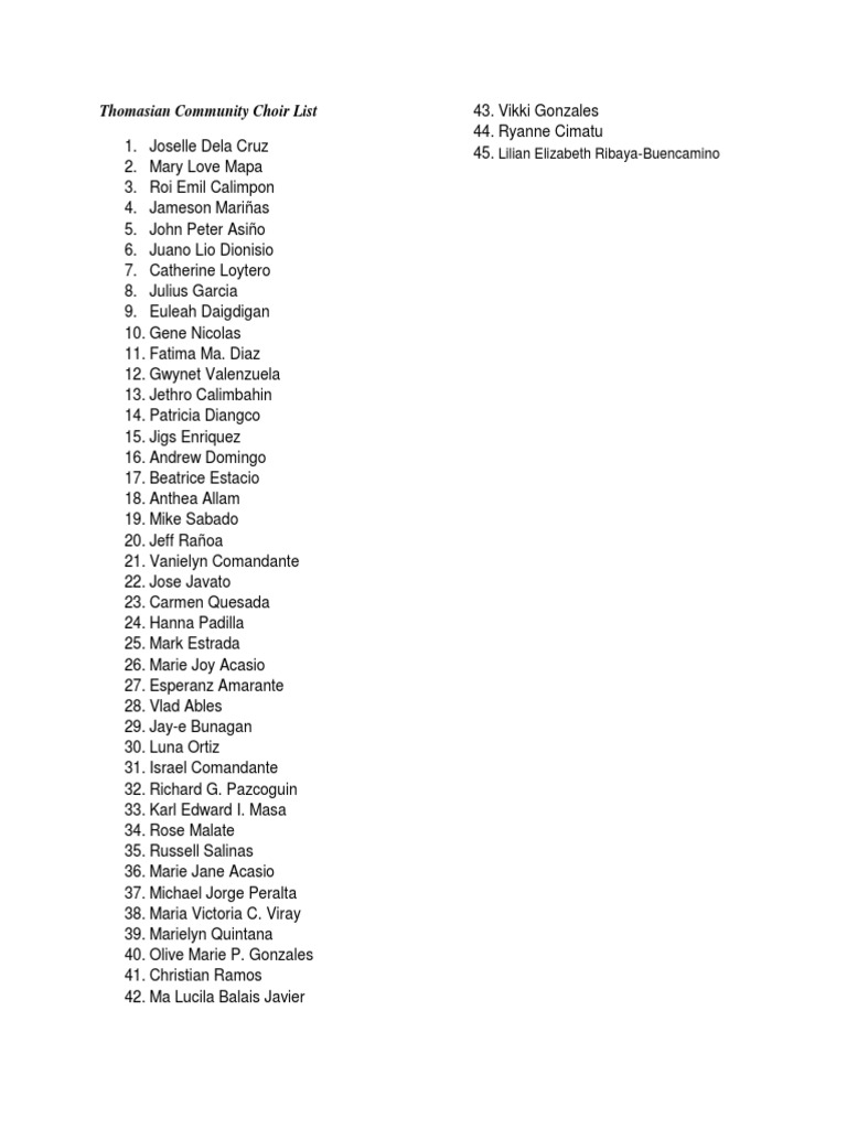 Thomasian Community Choir List | PDF