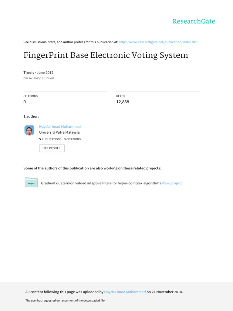 Fingerprint Base Electronic Voting System: June 2012 | PDF ...