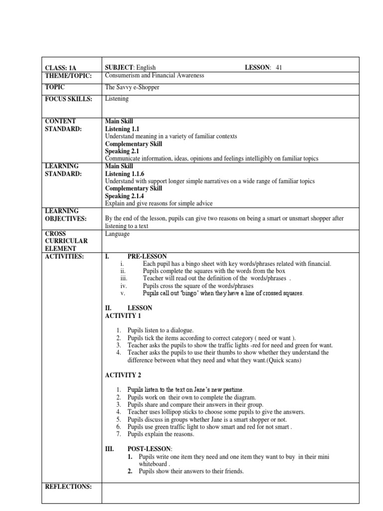 Form 1 Lesson 41 | PDF | Word | Teachers