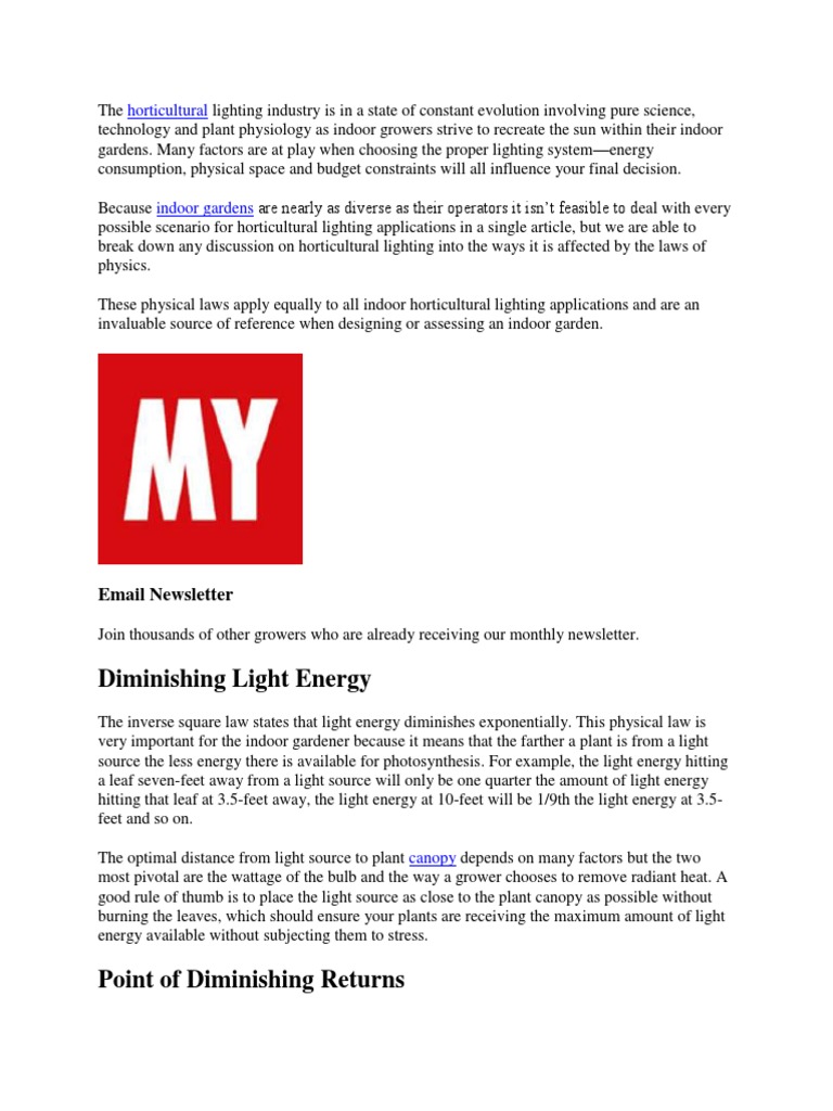 Diminishing Light Energy: Horticultural | PDF | Lighting | Vegetables