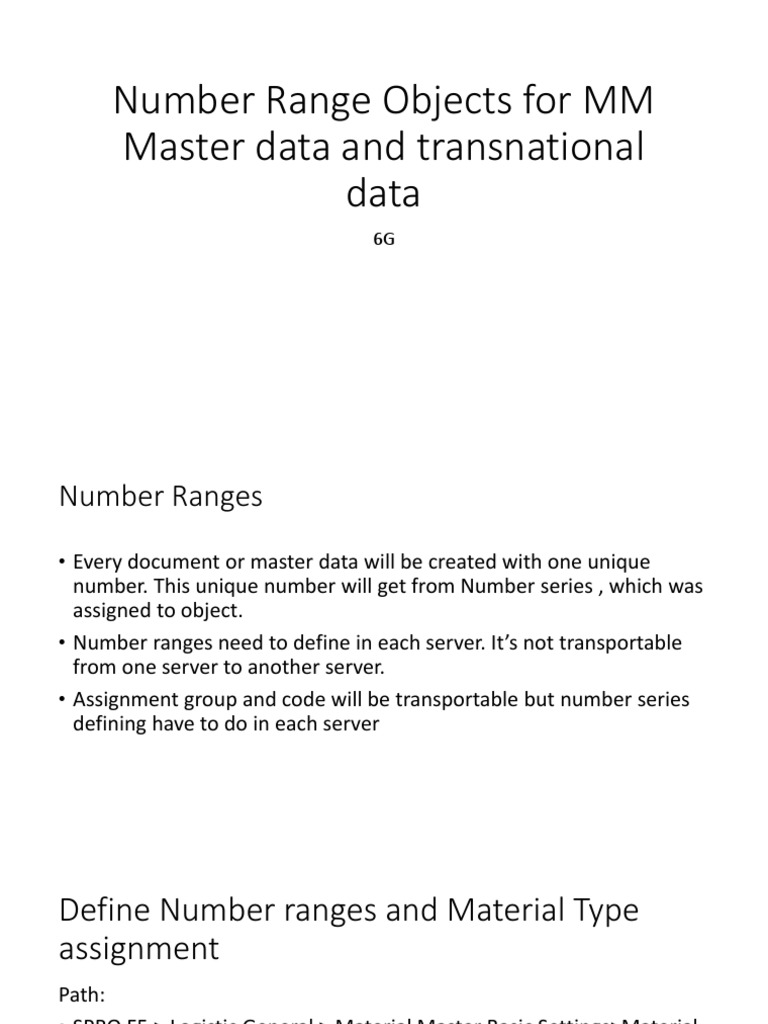 Number Range Objects For MM Master Data and Transnational Data | PDF