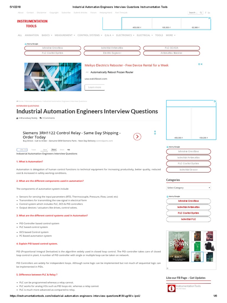 Industrial Automation Engineers Interview Questions Instrumentation ...