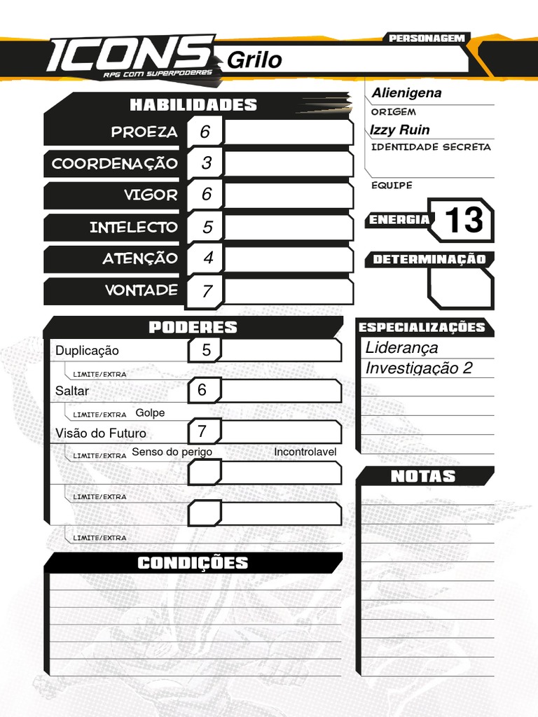 Icons Ficha Editavel Izzy | PDF