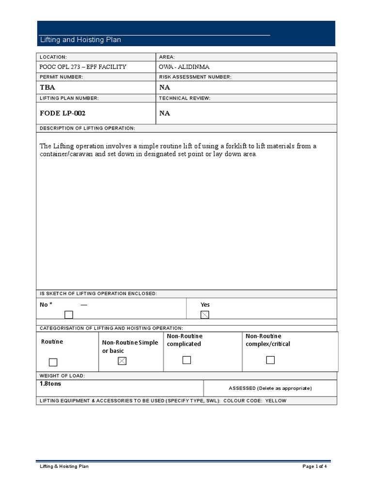 Sample Lift Plan | PDF | Forklift | Business