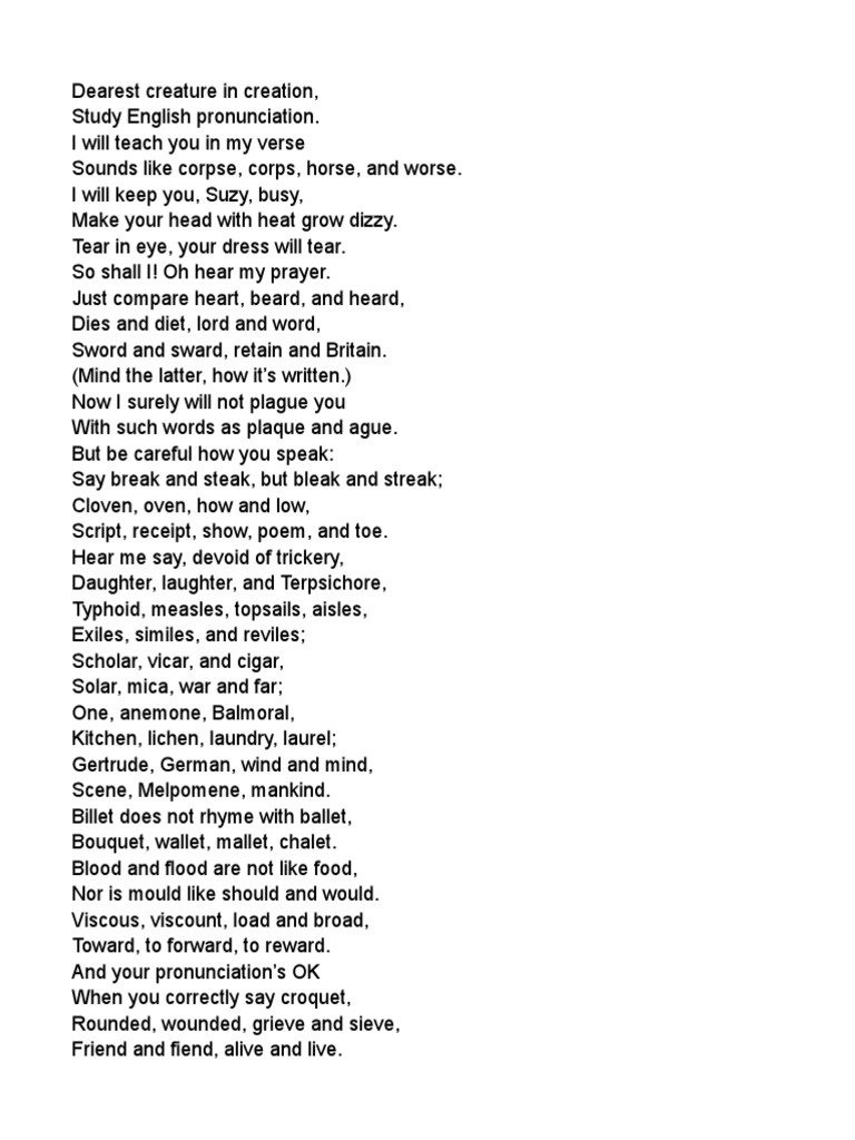 English Pronunciation Guide Poem | PDF | Poetry