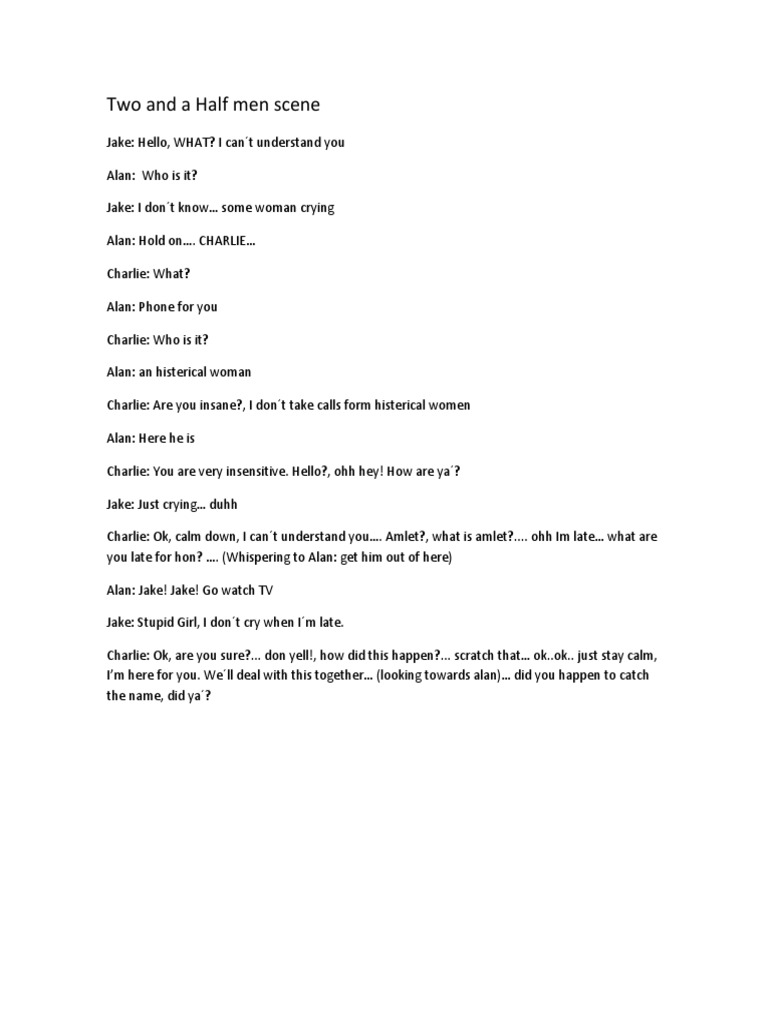 Two and A Half Men Scene Script | PDF | Violence