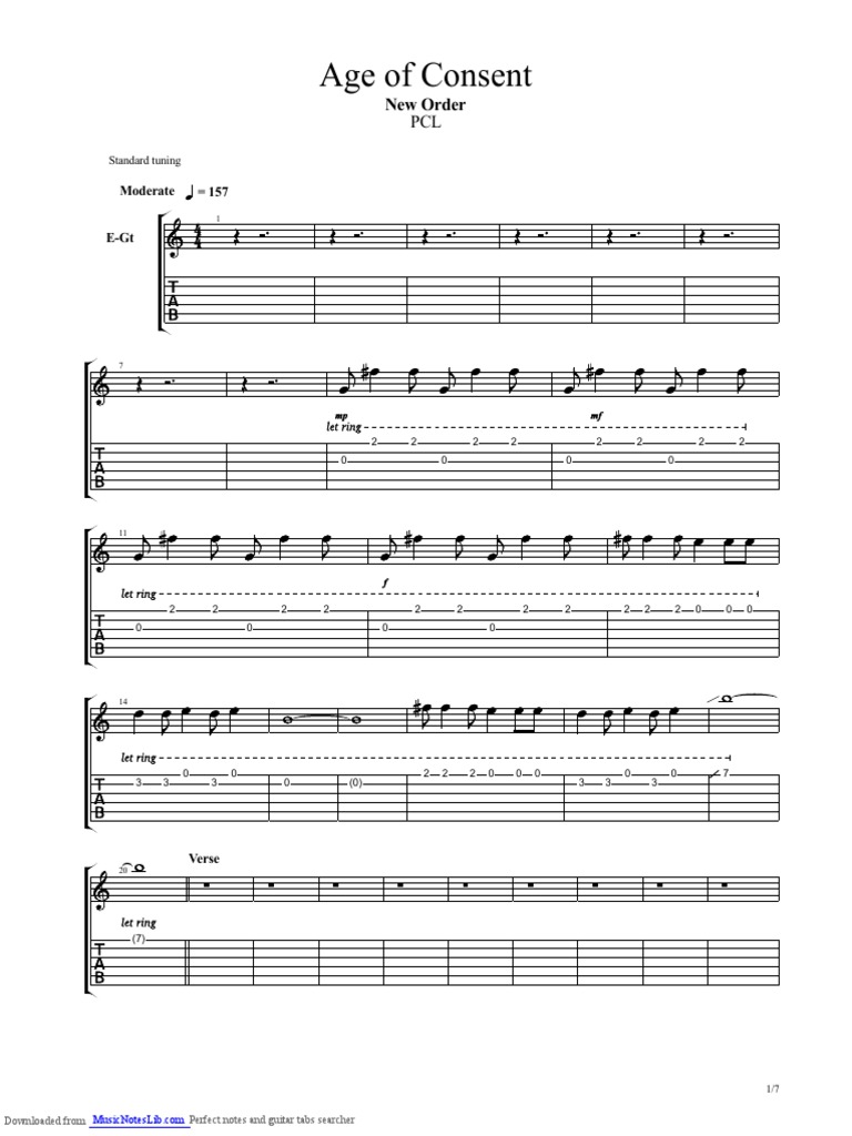New Order: Age of Consent Tabs | PDF | Song Structure | Music Theory