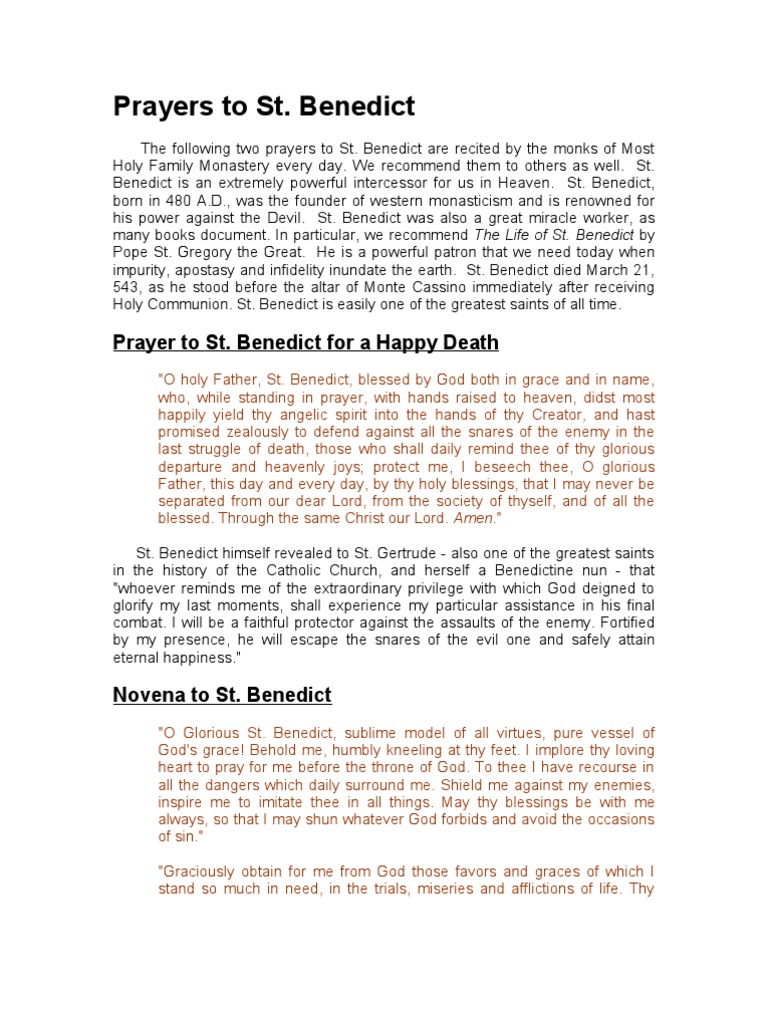 Prayers and Novena to St. Benedict | PDF | Prayer | Saint