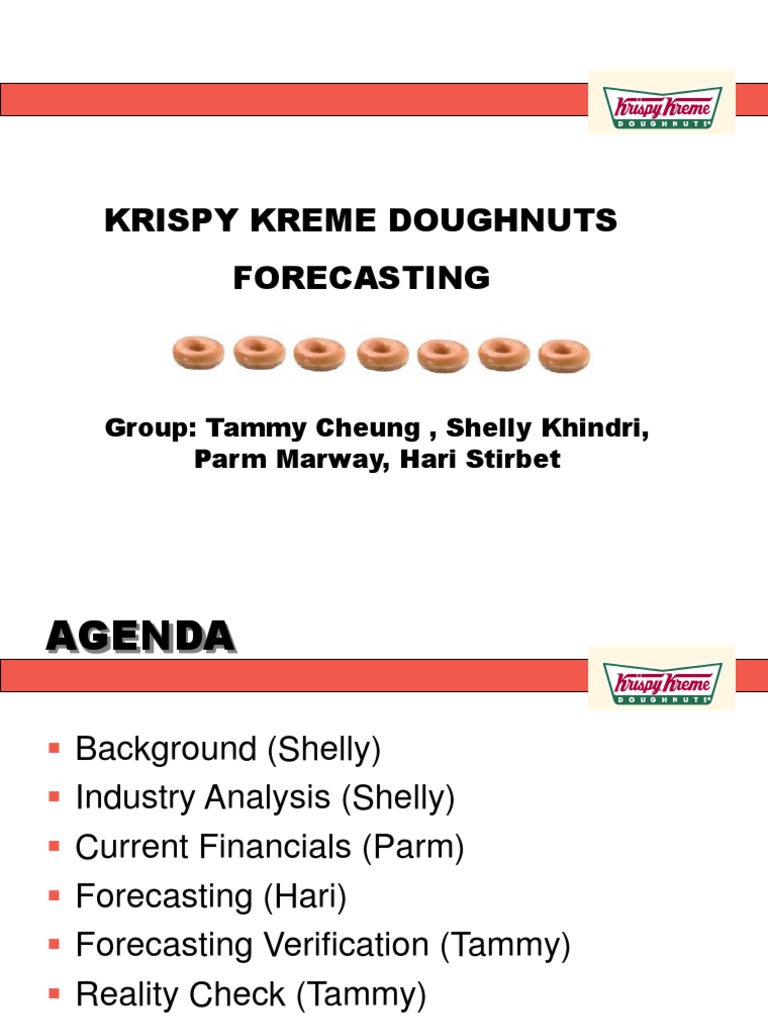 Krispy Kreme Doughnuts Forecasting: Group: Tammy Cheung, Shelly Khindri, Parm Marway, Hari ...