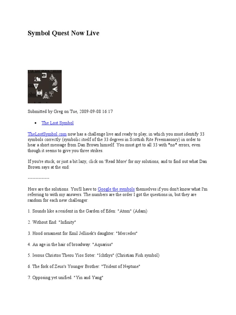 Symbol Quest Now Live | PDF | Dan Brown