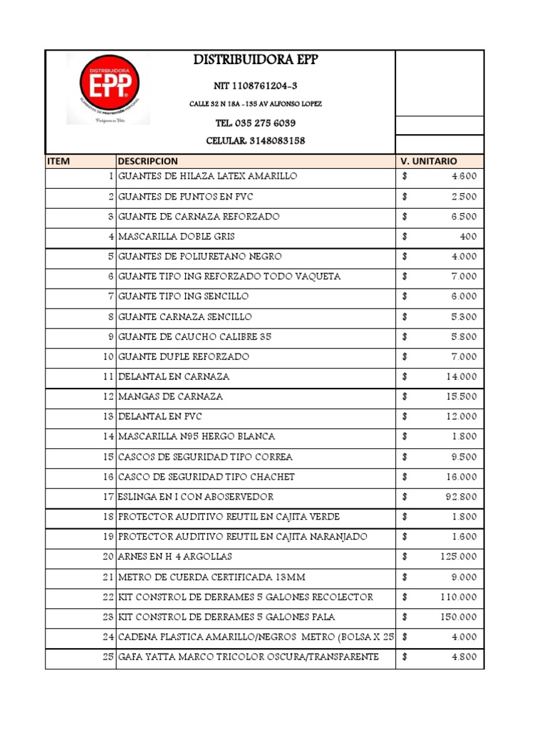 Lista de Precios Epp | PDF | Business