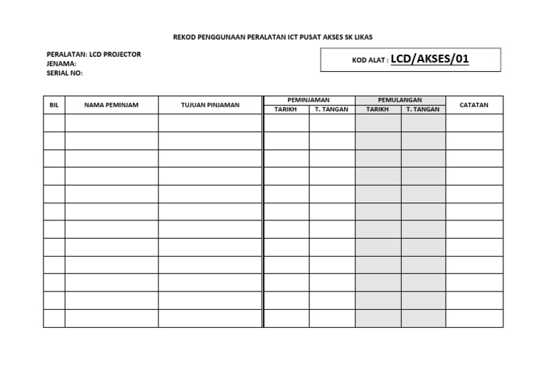 Rekod Penggunaan Peralatan ICT | PDF