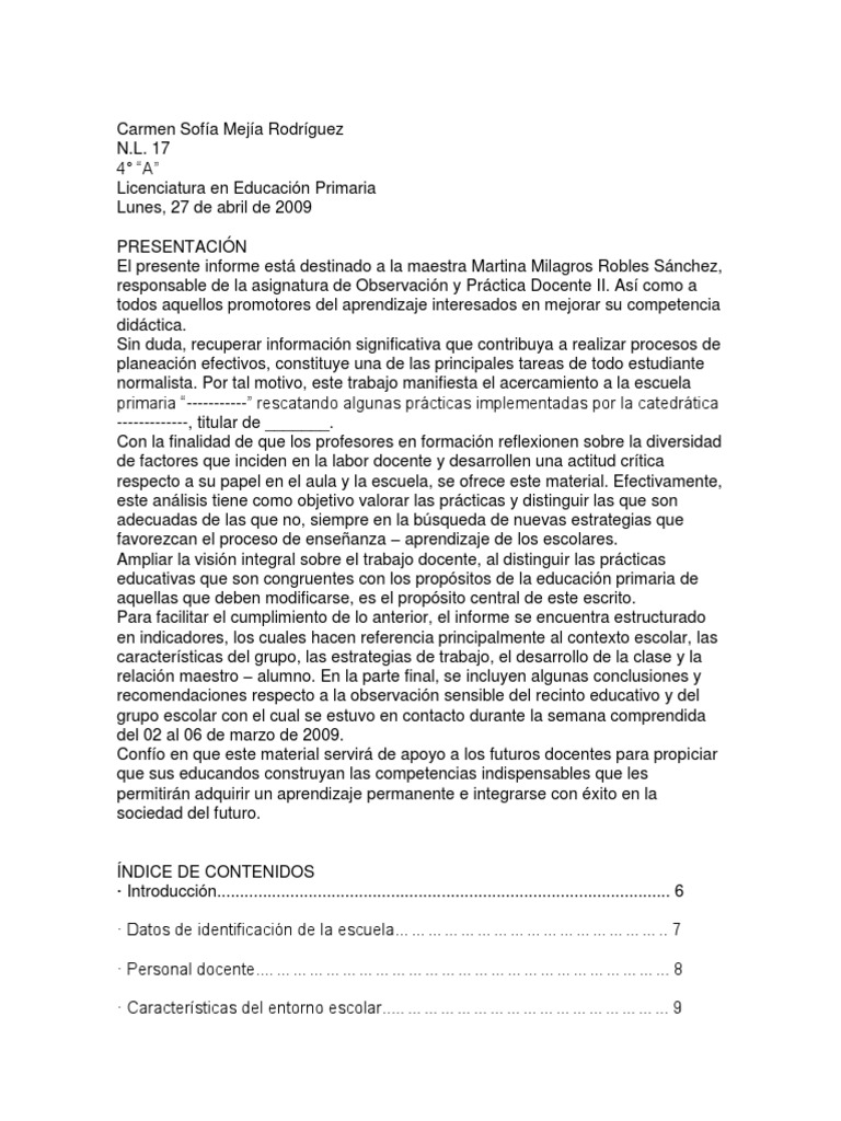 Informe Observacion de Clase | PDF | Maestros | Salón de clases Informe Observacion de Clase | PDF | Maestros | Salón de clases