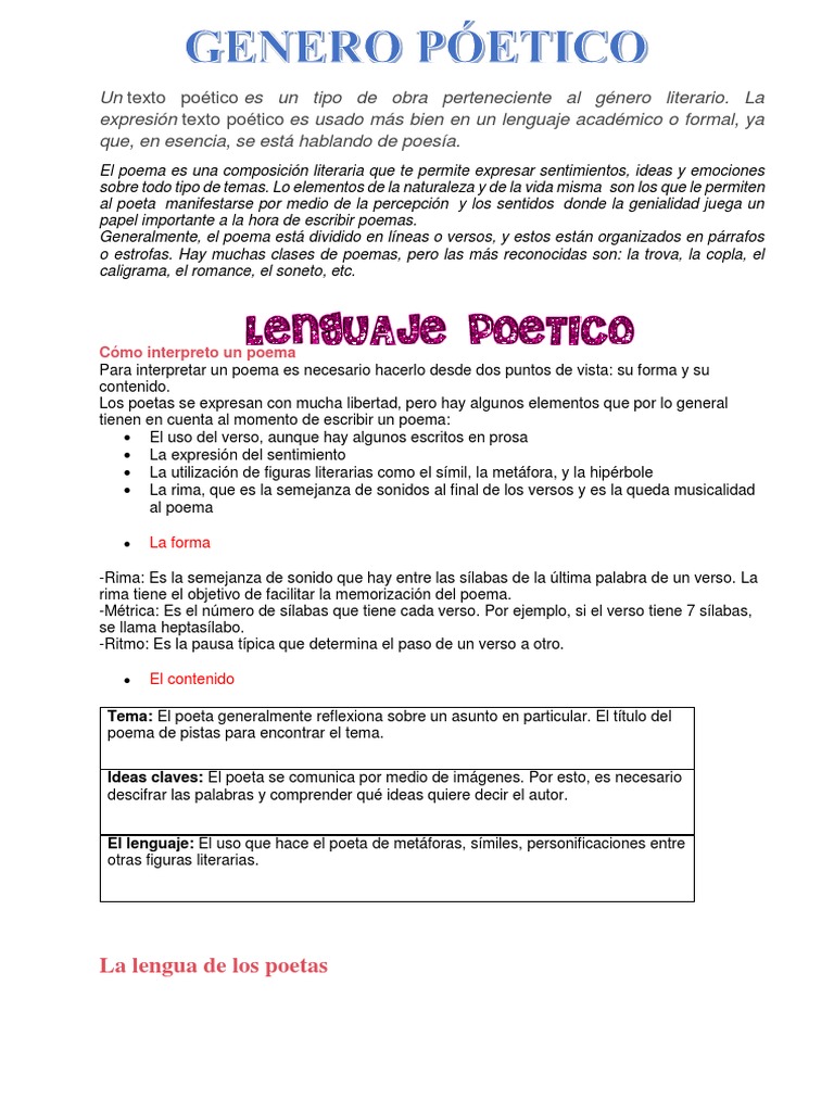 Genero Poetico | PDF | Poesía