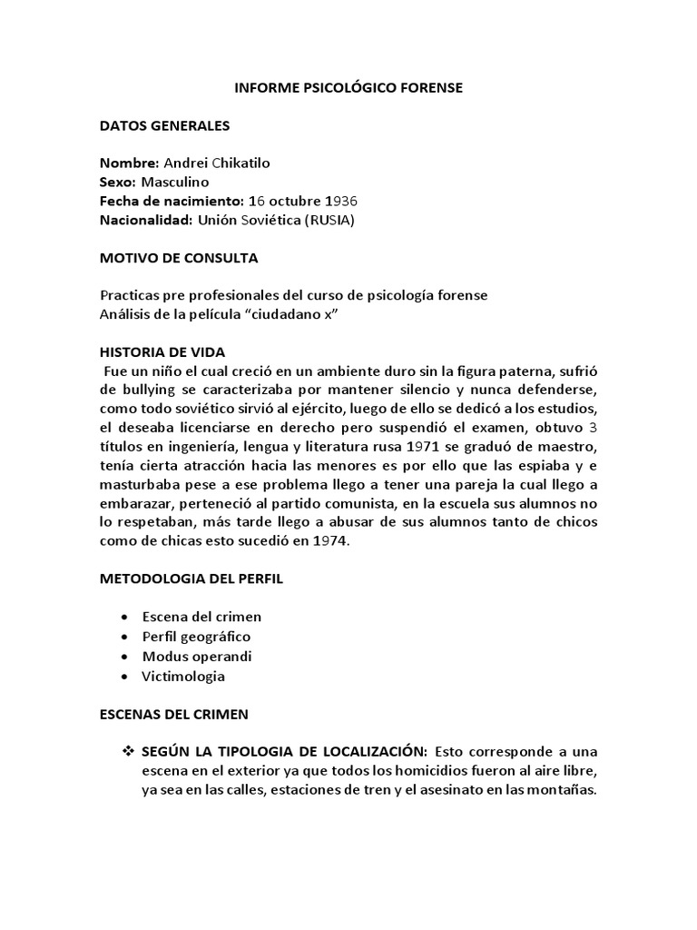 INFORME PSICOLÓGICO FORENSE | Violencia | Thriller y crimen