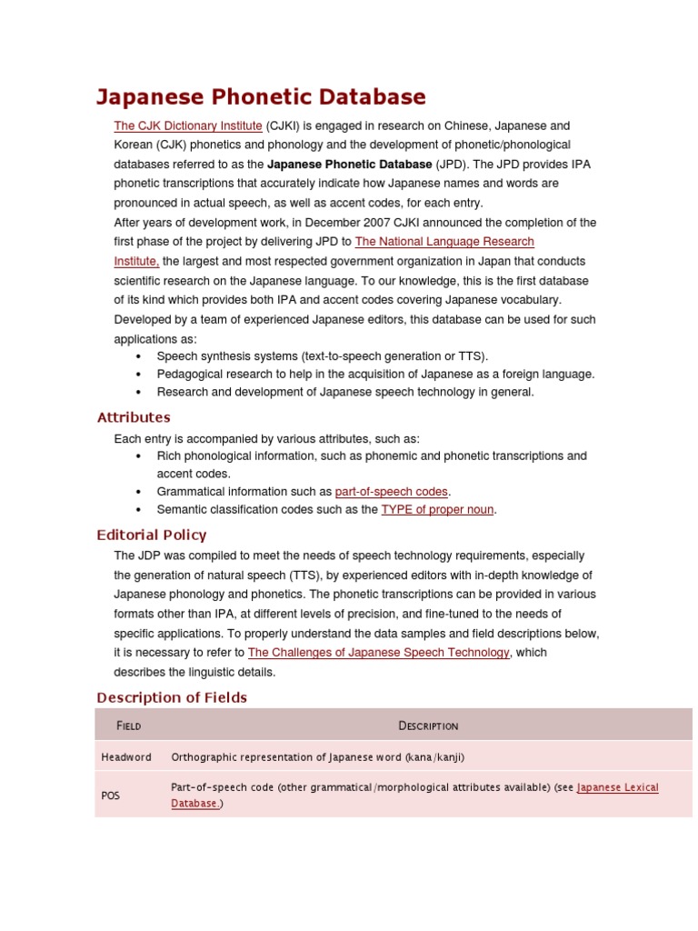 Japanese Phonetic Database | PDF | Speech Synthesis | Stress (Linguistics)
