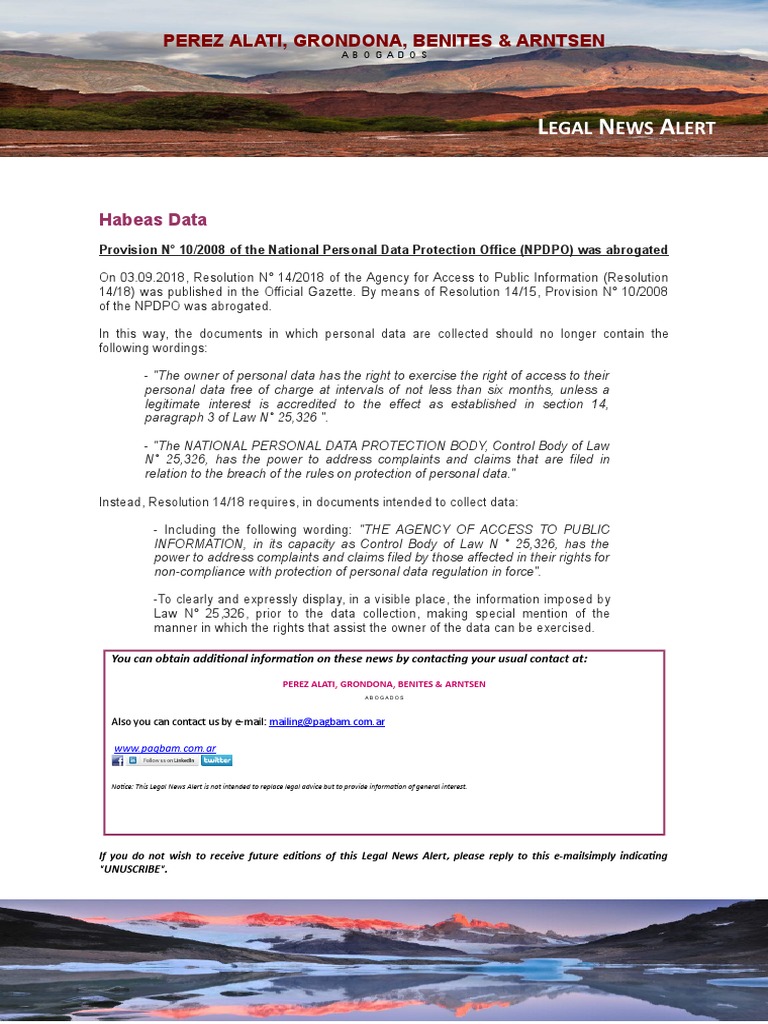 Habeas Data: Perez Alati, Grondona, Benites & Arntsen | PDF ...