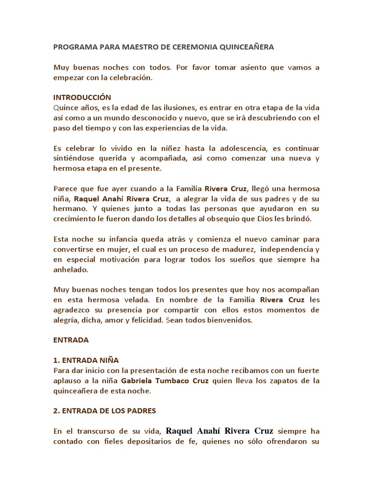 Programa de Quinceañera | PDF | Amor