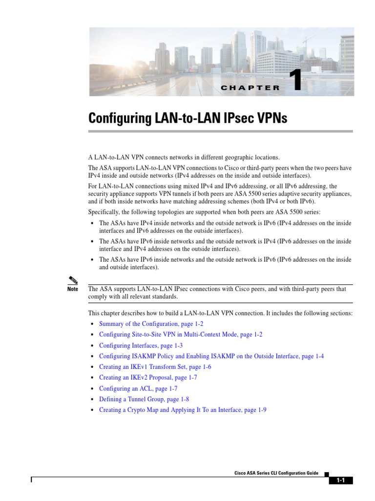 Configuring Lan To Lan Ipsec Vpns Cisco Asa Series Cli Configuration