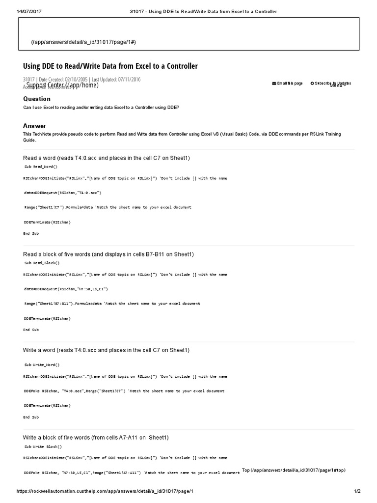 Using Dde To Read Write Data From Excel To A Controller Pdf Implied Warranty Microsoft Excel