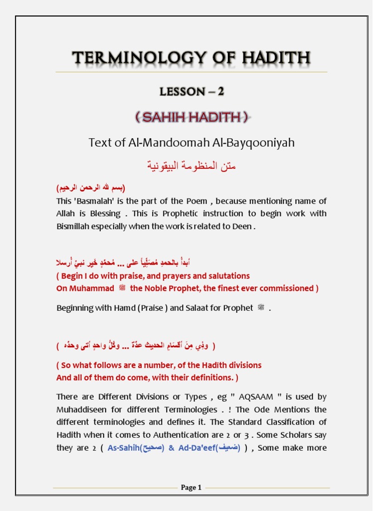 Lesson 02 - Terminology of Hadith | PDF | Hadith | Islam Related ...
