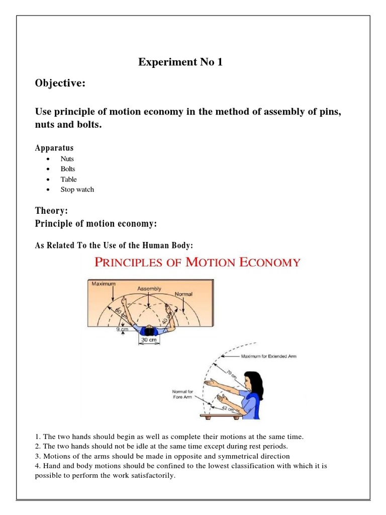 Experiment No 1 Objective:: Use Principle of Motion Economy in The ...