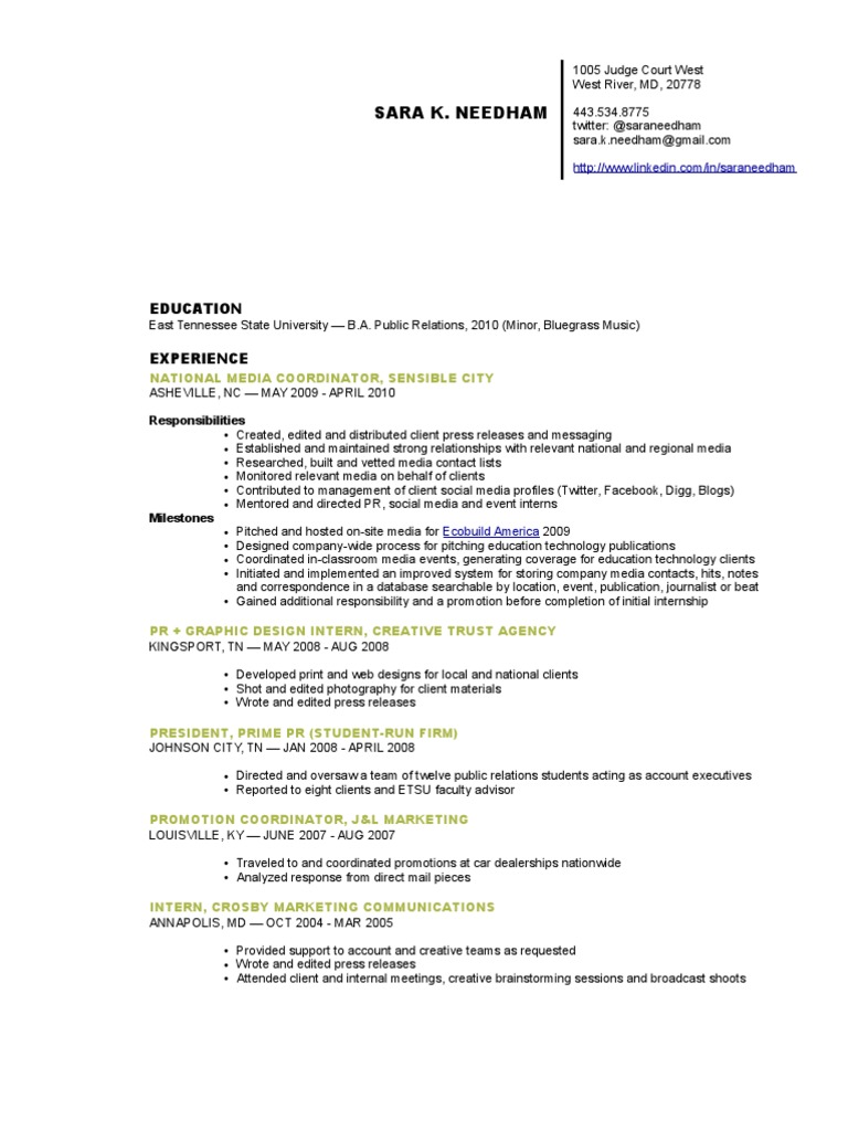 Sara Needham Resume10 | PDF | Public Relations | Social Media