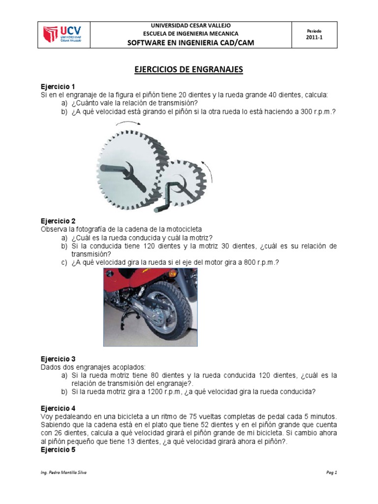 Ejercicios de Engranajes PDF | PDF | Engranaje | Transmisión (Mecánica)