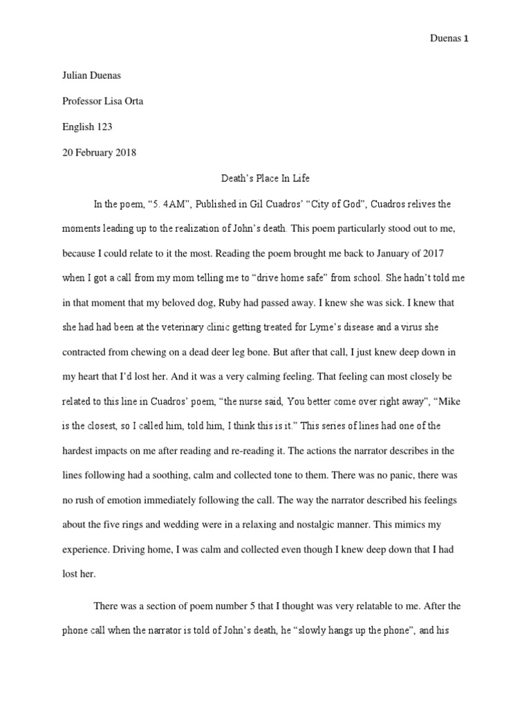 Cuadros 4am Poem Response | PDF | Grief | Death