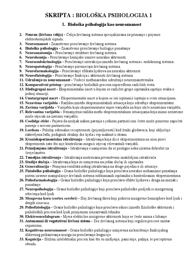 Skripta Iz Biološke Psihologije | PDF