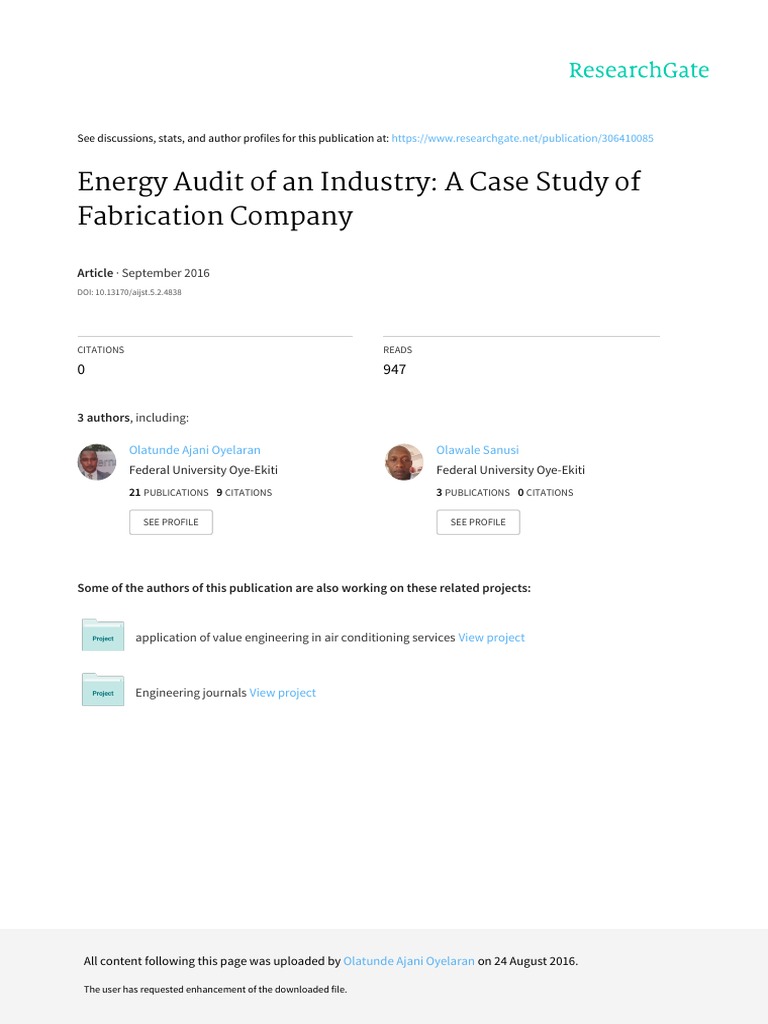 Energy Audit of An Industry: A Case Study of Fabrication Company | PDF ...