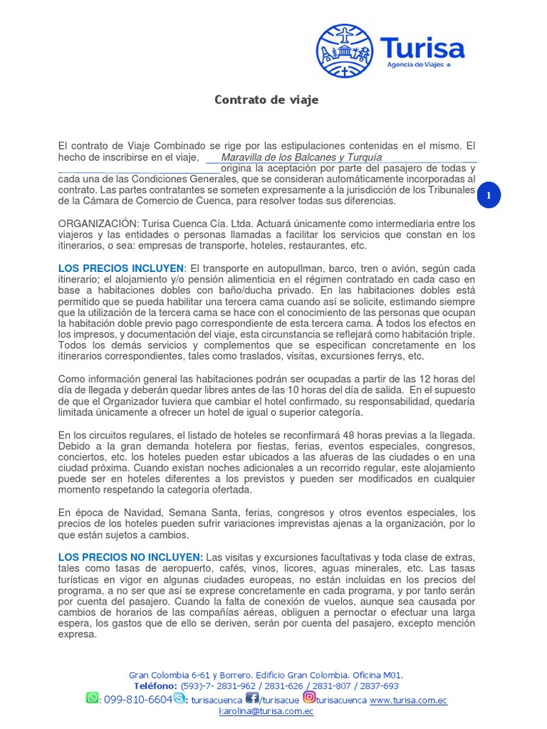 Contrato de Viaje Turisa | PDF | Hotel | Transporte