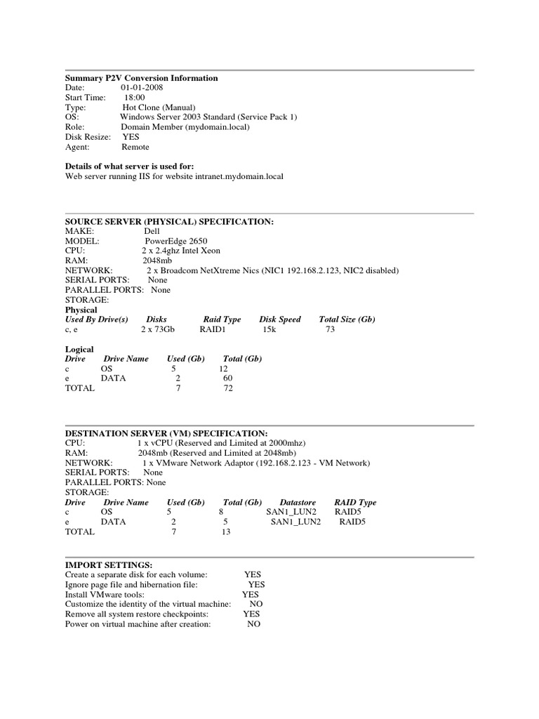 Summary P2V Conversion Information | PDF