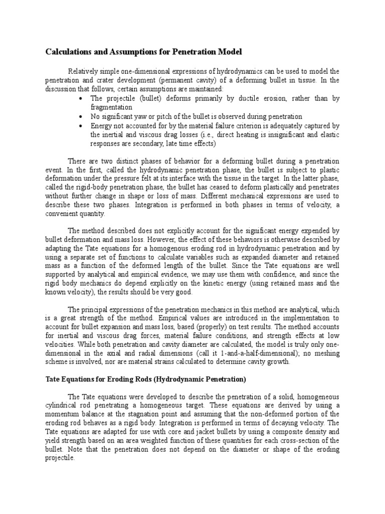 Calculations and Assumptions For Penetration Model | PDF | Sphere ...