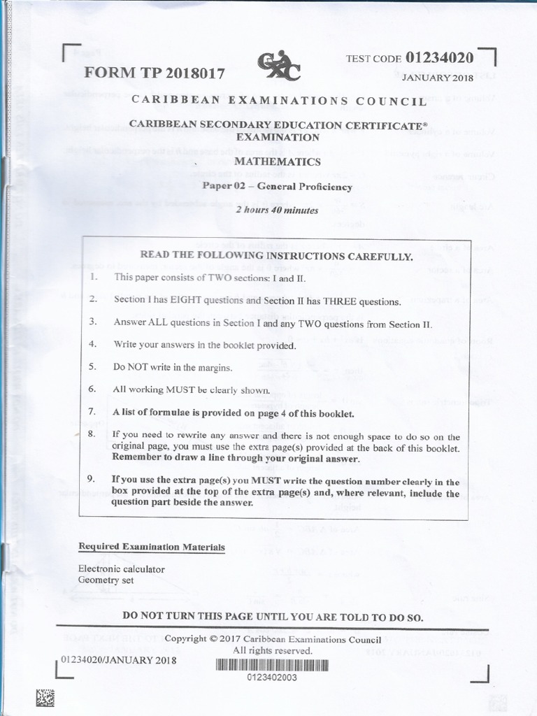 Csec Math Jan 2018 PDF | PDF