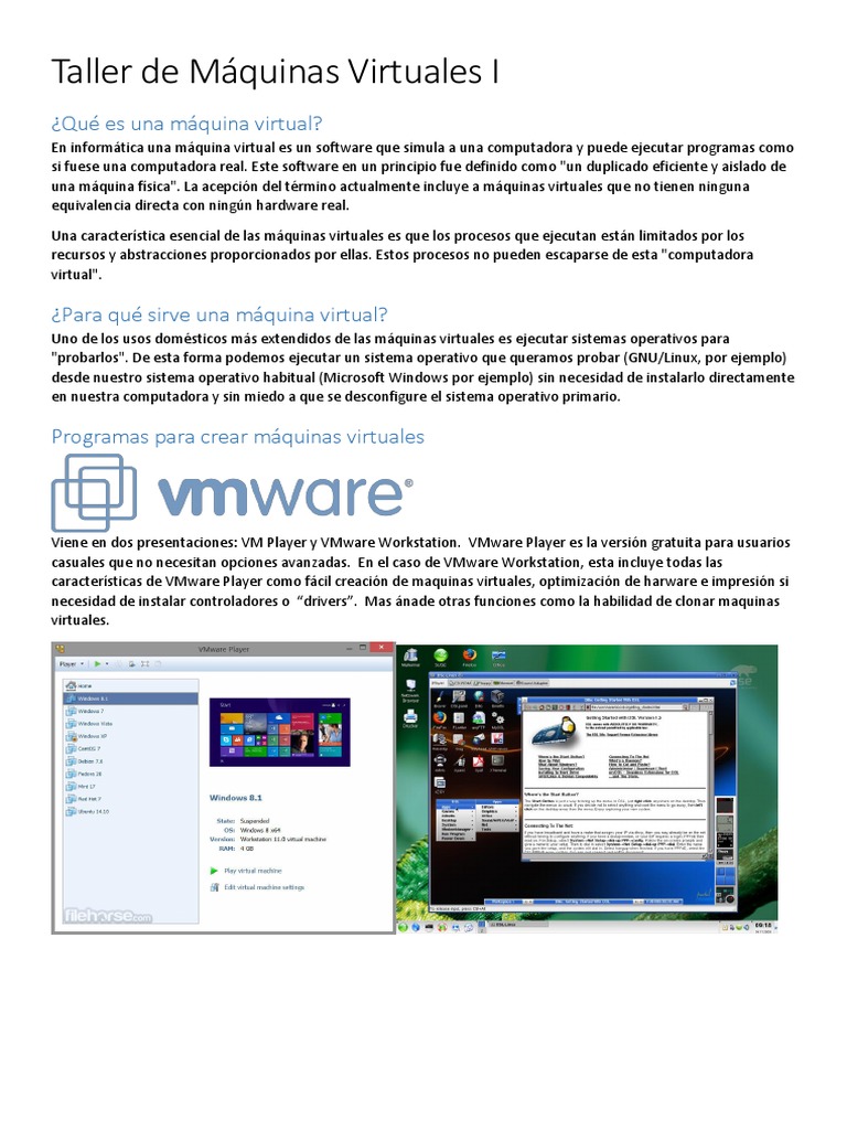 Taller de Máquinas Virtuales I | PDF | Virtualización | V Mware