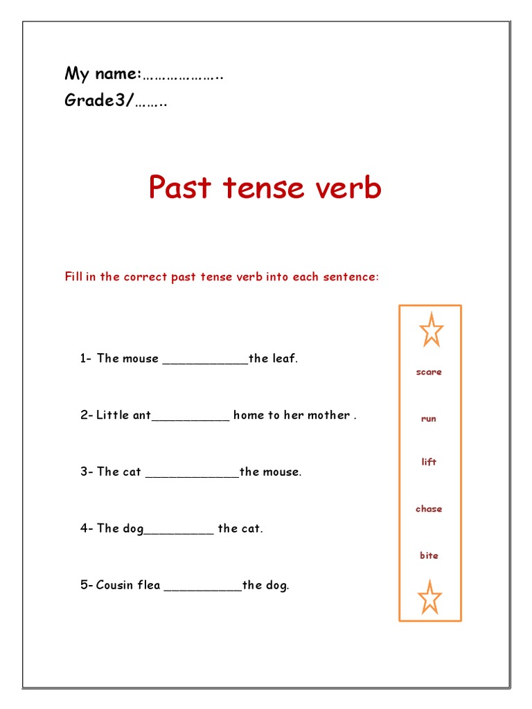 Grade 3 Past Tense Exercise | PDF | Language Arts & Discipline | Self ...