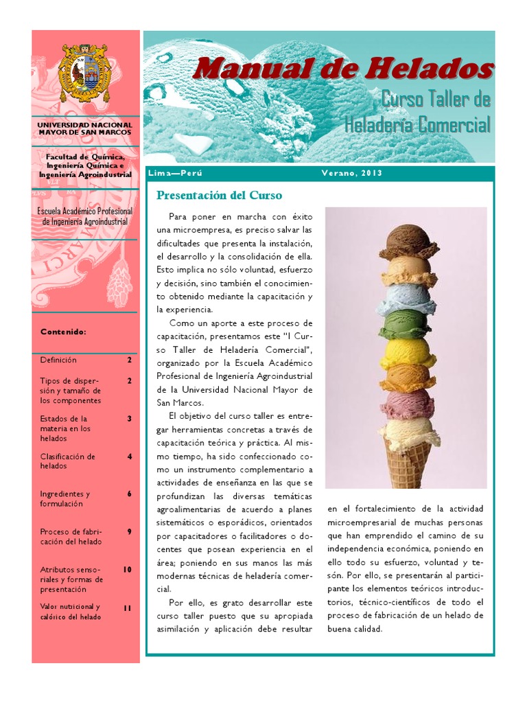Curso de Heladería Comercial 2013 | PDF | Helado | Crema