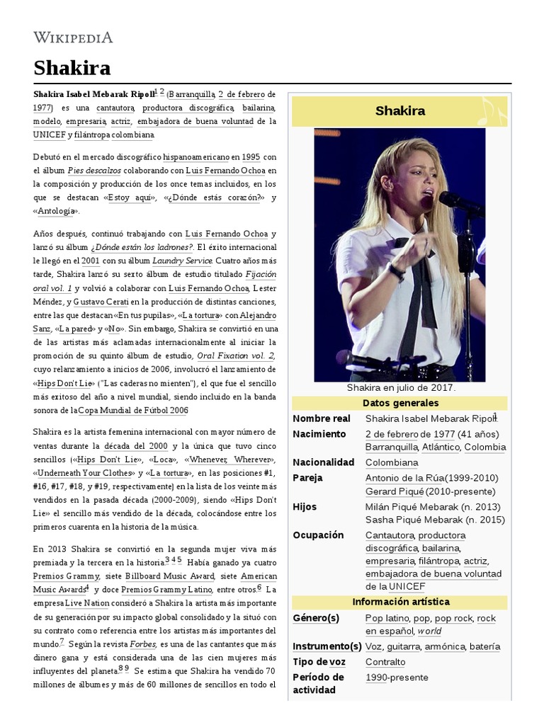 Shakira | PDF | Musica en español | Entretenimiento (general)