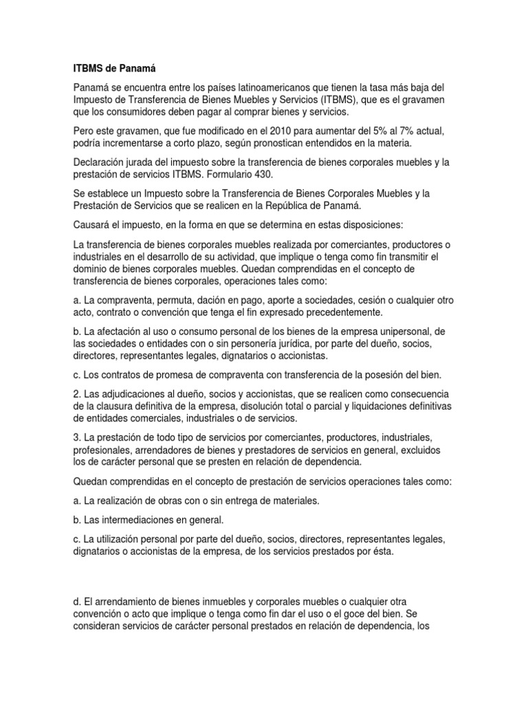 ITBMS de Panamá | PDF | Impuestos | Bienes
