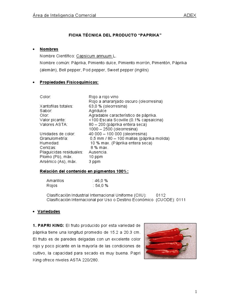 Páprika Ficha Técnica | PDF | Pimenton | Ají picante