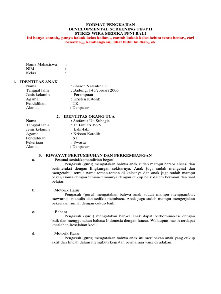 Format Pengkajian DDST | PDF