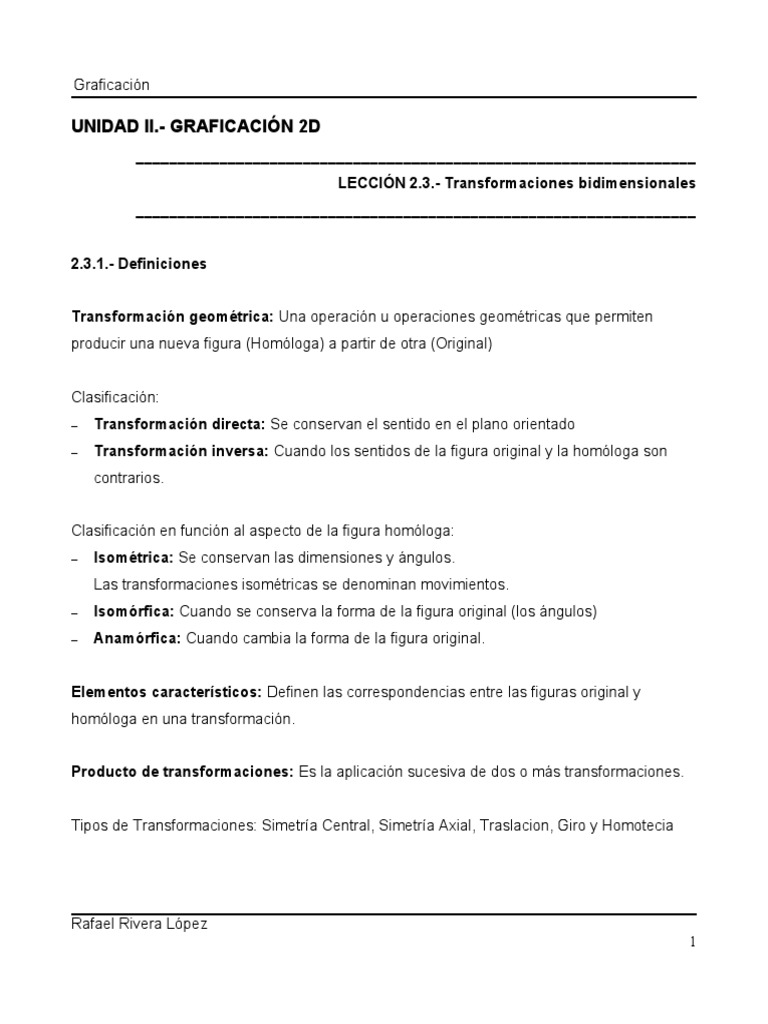 2-3 Transformaciones Bidimensionales-A | PDF | Simetría | Objetos ...