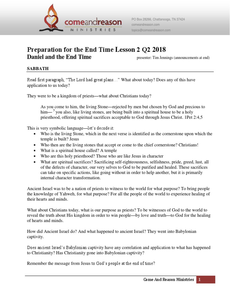 Preparation For The End Time Lesson 2 Q2 2018 | PDF | Deities | Jesus