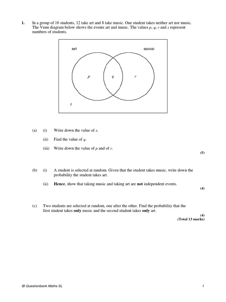 Maths SL Worksheet Venn Conditional Combined Events PDF | PDF ...