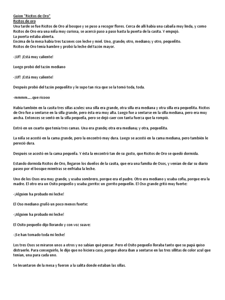 Guion Ricitos de Oro | Ricitos de oro y los tres osos | Ocio