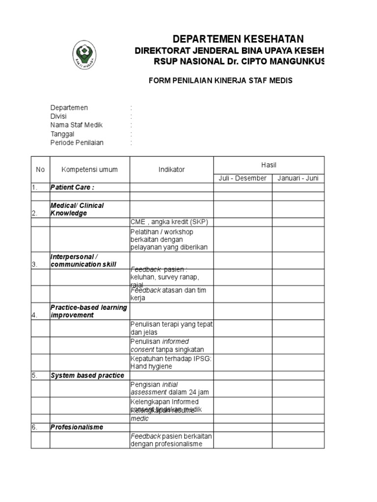 Form Penilaian Kinerja Staf Medis | PDF | Pengembangan Diri